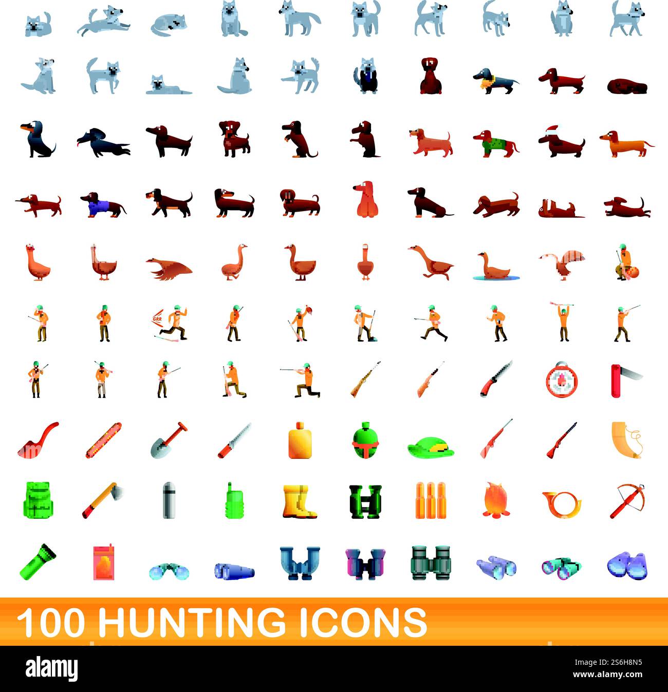 100 hunting icons set. Cartoon illustration of 100 hunting icons vector ...