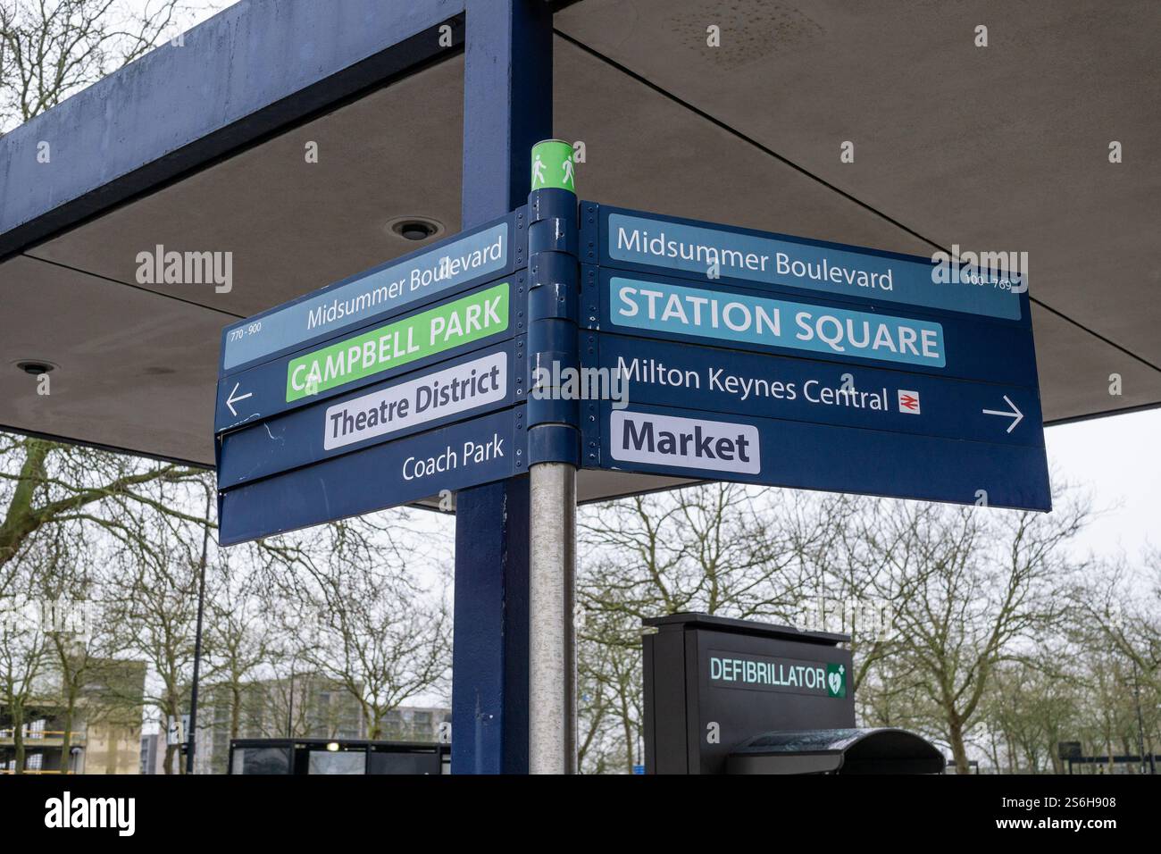 Directional sign marking various landmarks, city centre, Milton Keynes ...