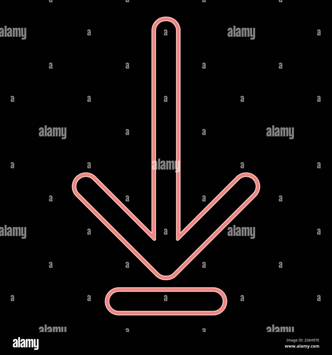 Neon down arrow or load symbol it is the red color vector illustration ...