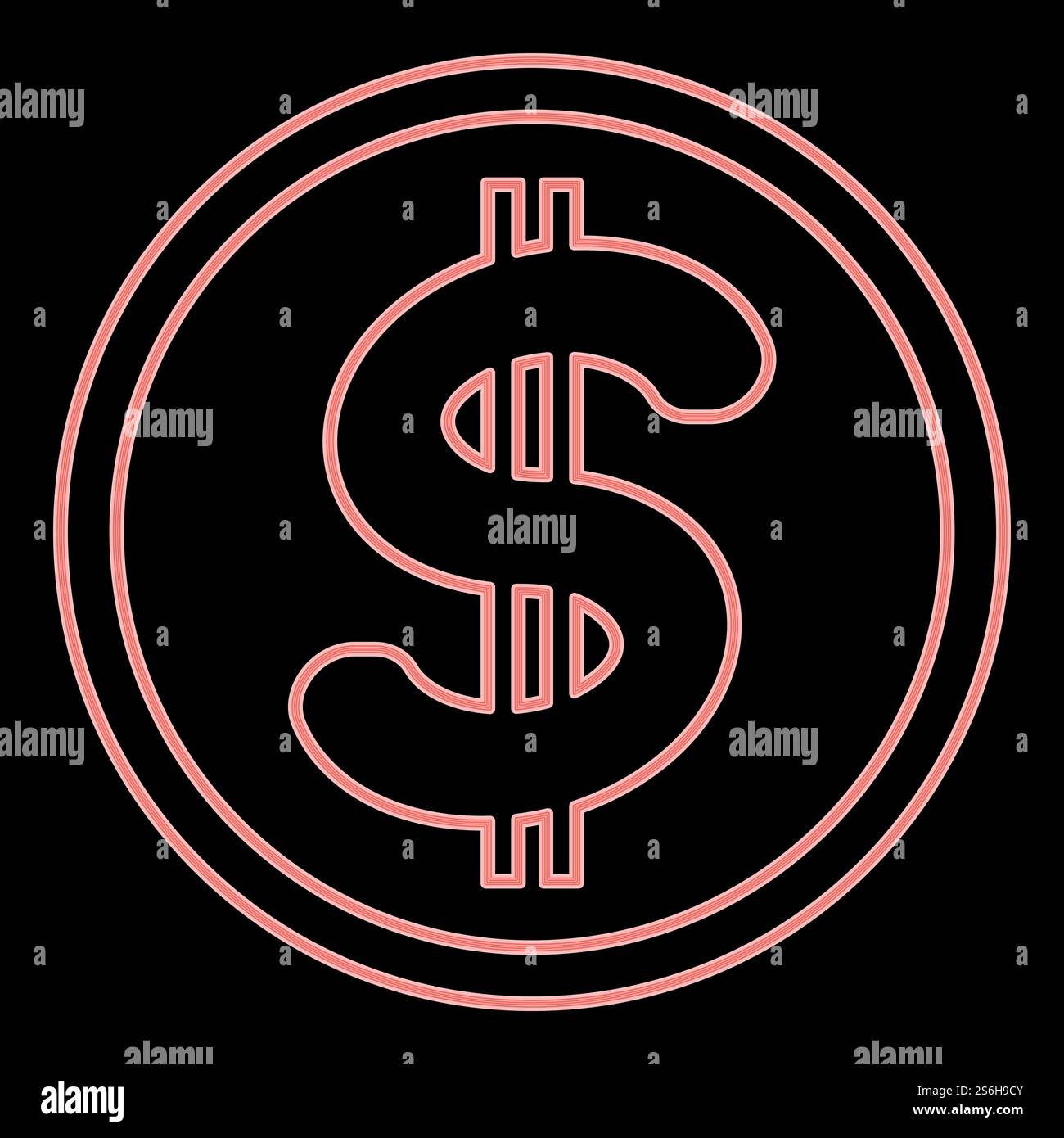Neon dollar in the circle it is the red color vector illustration flat ...