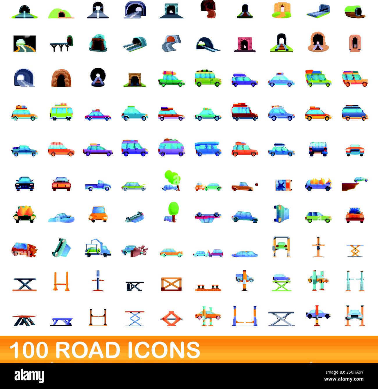 100 road icons set. Cartoon illustration of 100 road icons vector set ...