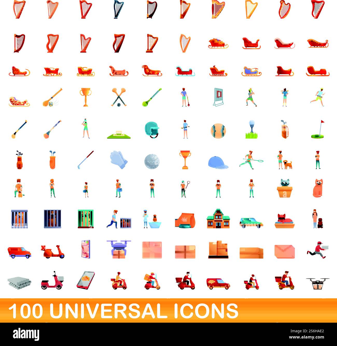 100 universal icons set. Cartoon illustration of 100 universal icons ...