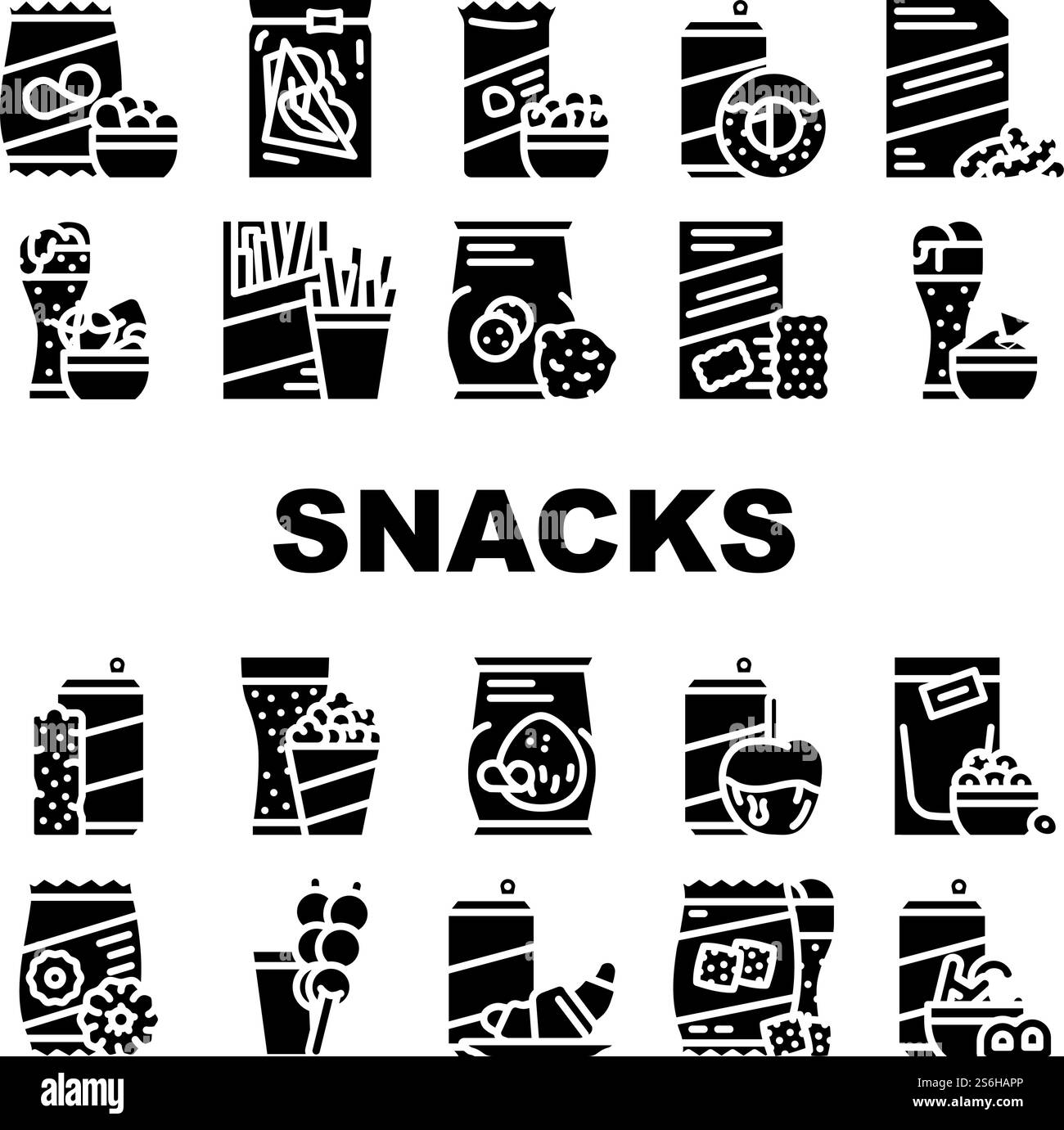 Snacks Food And Drink Collection Icons Set Vector. Dried Bananas And ...