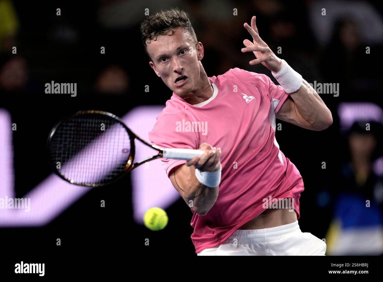 Jiri Lehecka of the Czech Republic plays a forehand return to Benjamin ...