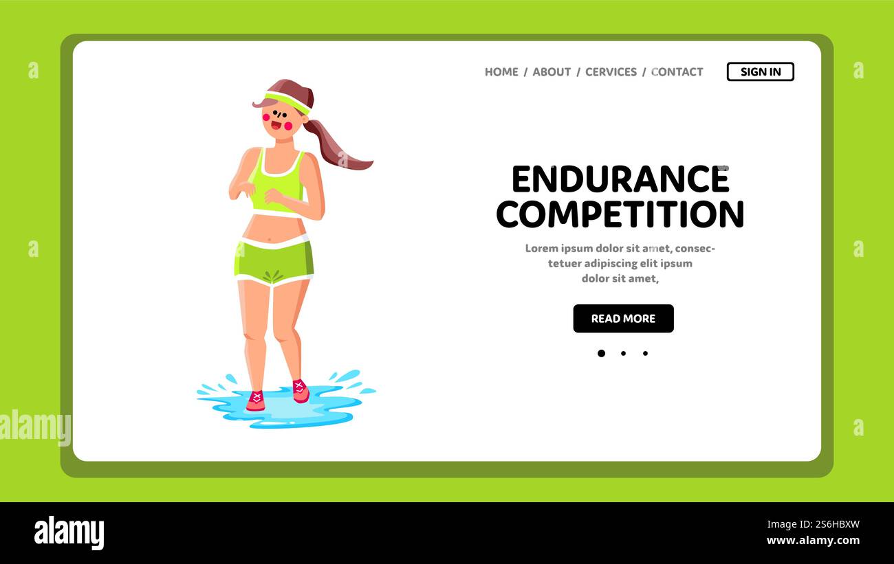 Endurance Competition Participant Girl Vector. Young Woman Running ...