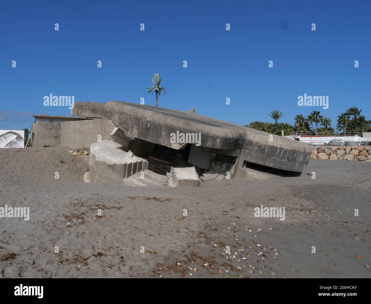 Destroyed World War II bunker on the beach at Sotogrande Spain Stock ...