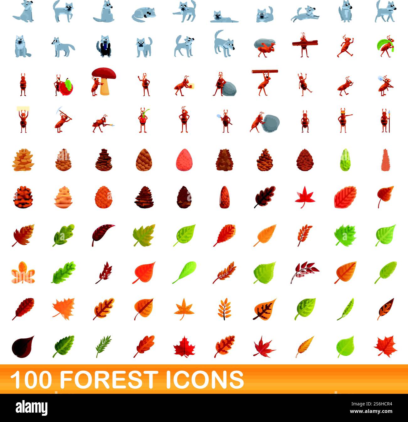 100 forest icons set. Cartoon illustration of 100 forest icons vector ...