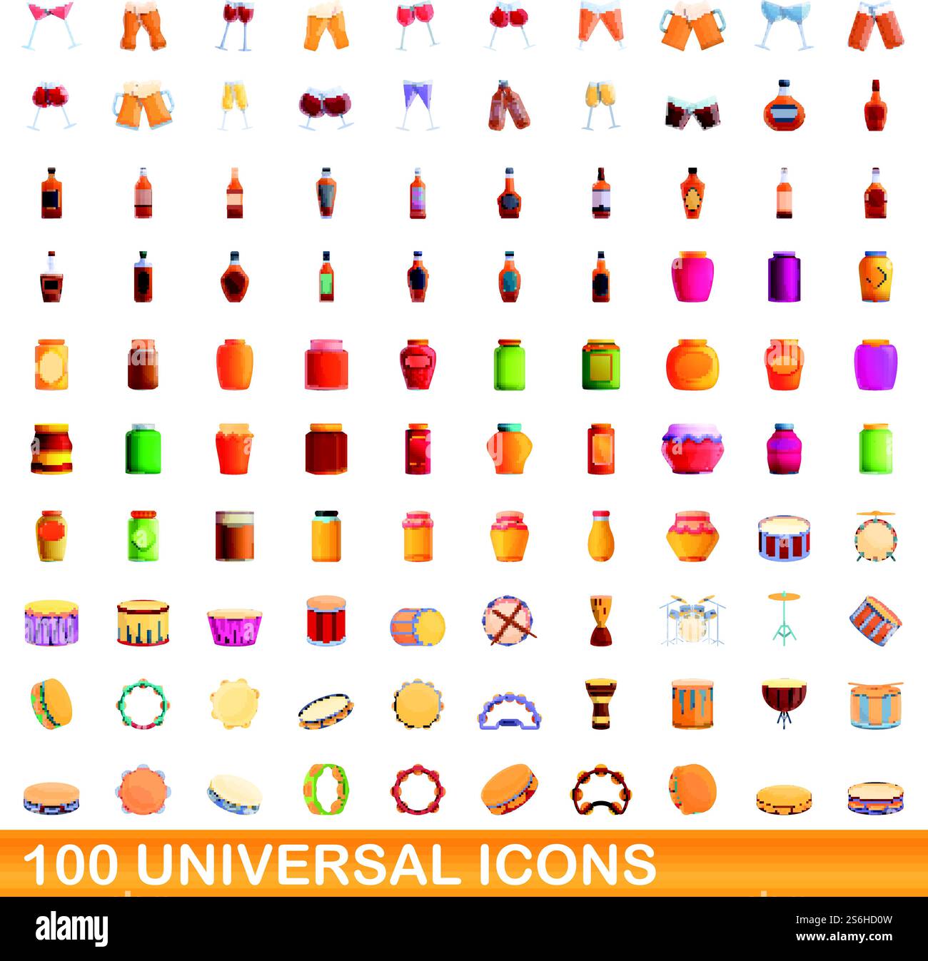 100 universal icons set. Cartoon illustration of 100 universal icons ...