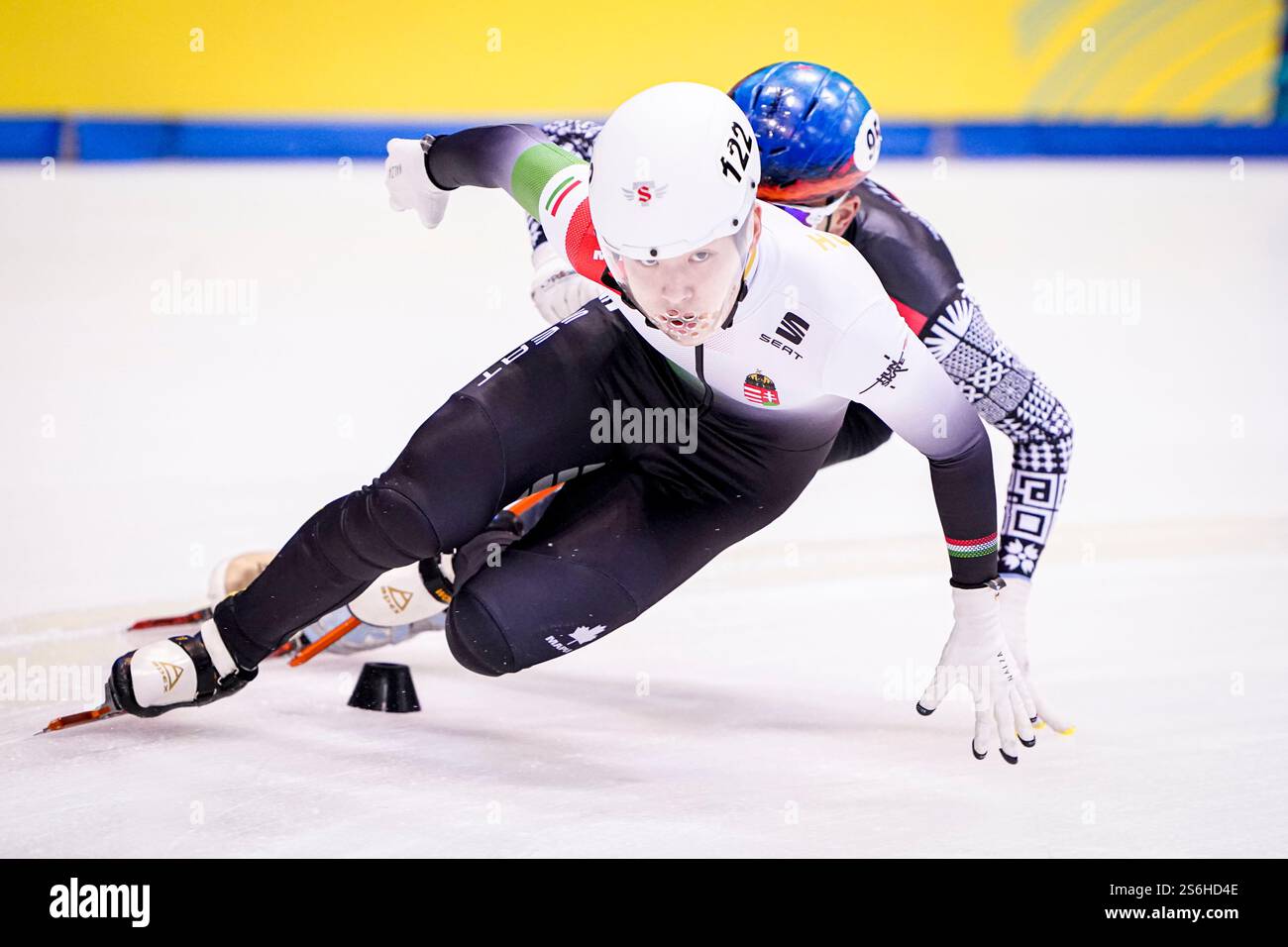 DRESDEN, GERMANY - JANUARY 17: Wonjun Moon of Hungary during the ISU European Short Track Speed ...