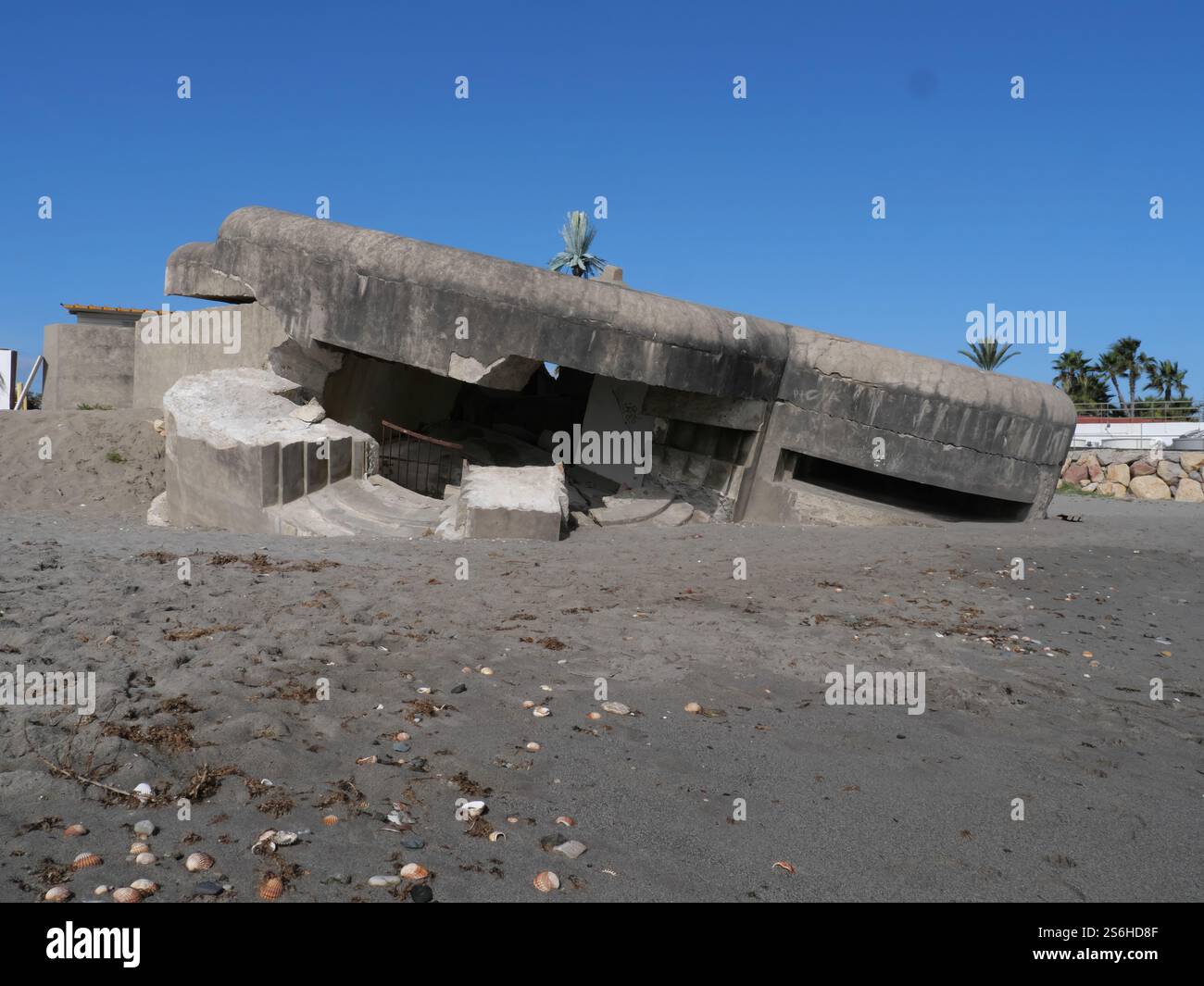 Destroyed World War II bunker on the beach at Sotogrande Spain Stock ...