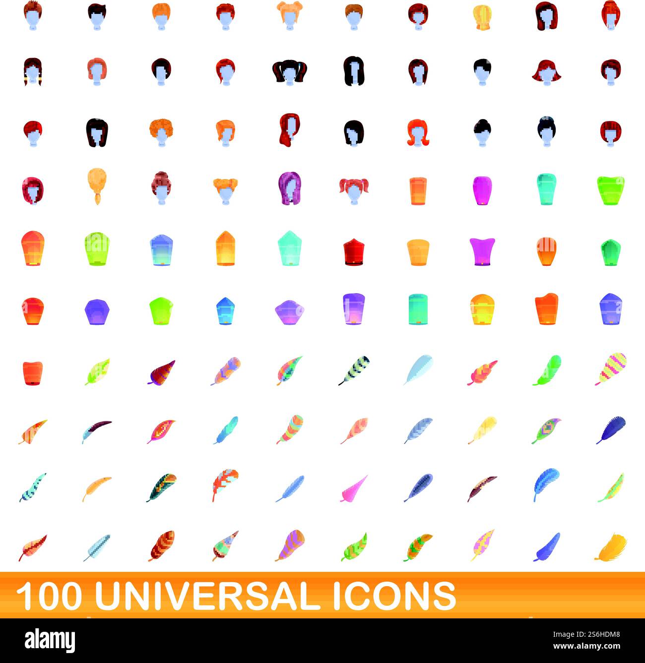 100 universal icons set. Cartoon illustration of 100 universal icons ...
