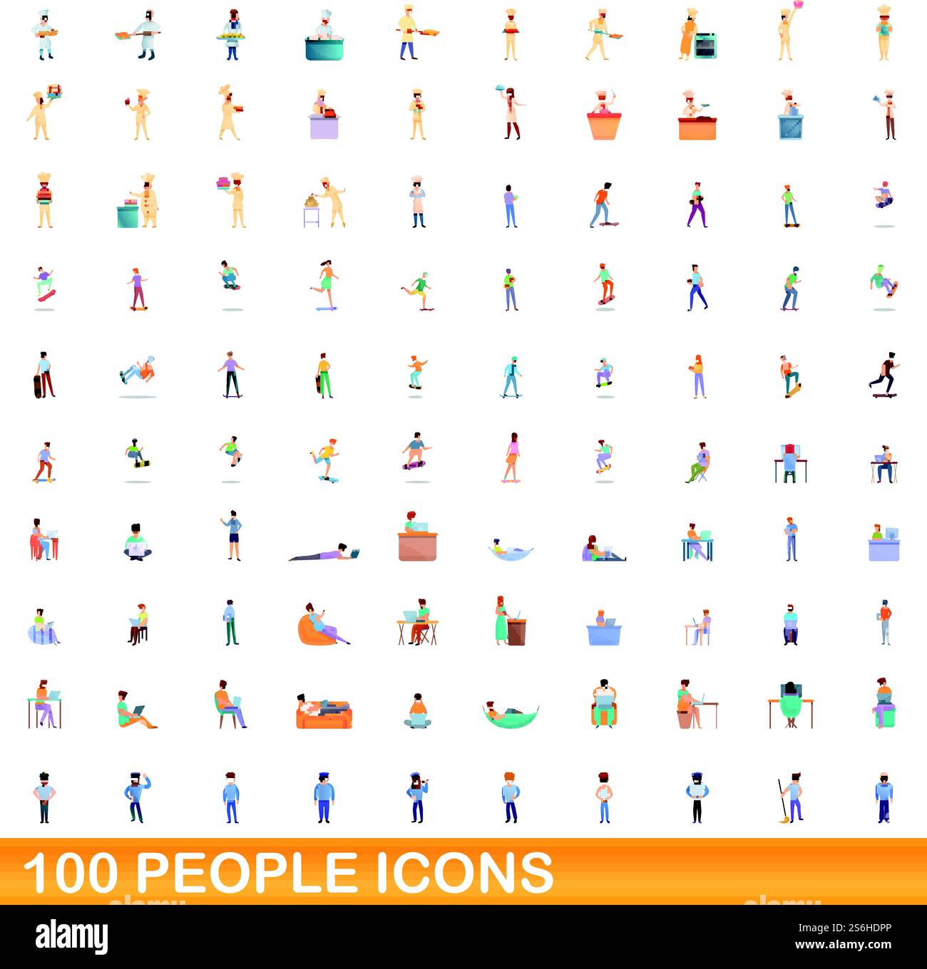 100 people icons set. Cartoon illustration of 100 people icons vector ...