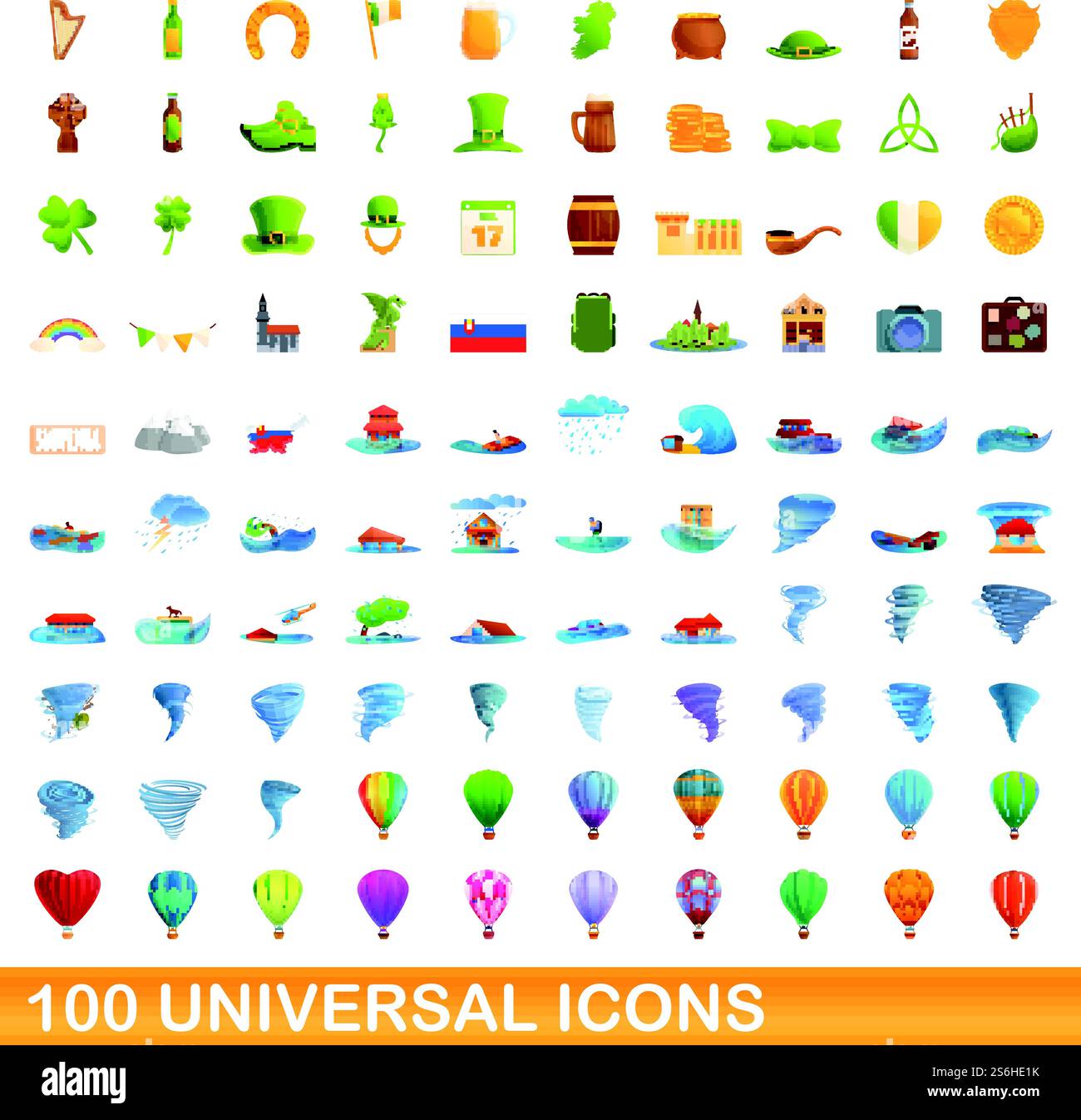100 universal icons set. Cartoon illustration of 100 universal icons ...
