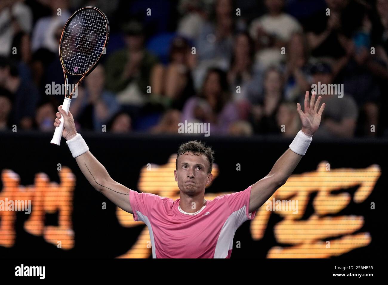 Jiri Lehecka of the Czech Republic celebrates after defeating Benjamin ...