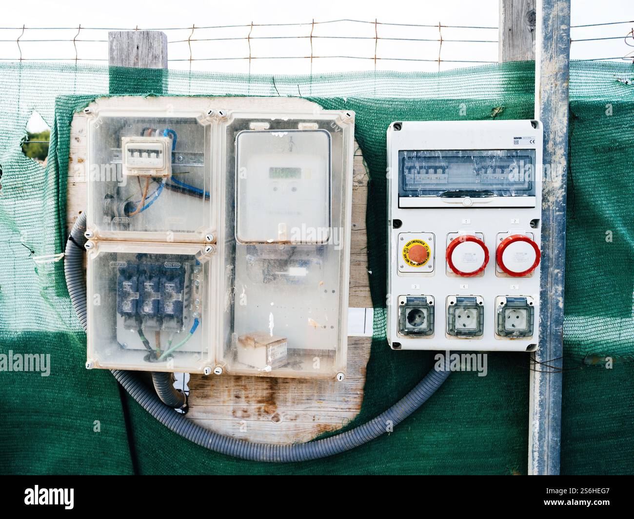 Cala Romantica, Spain - Jul 6, 2024: An outdoor electrical panel setup ...
