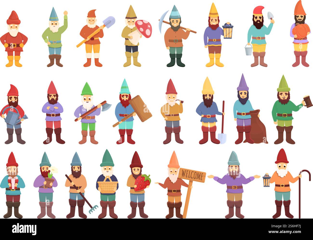 Garden gnome icons set. Cartoon set of garden gnome vector icons for ...