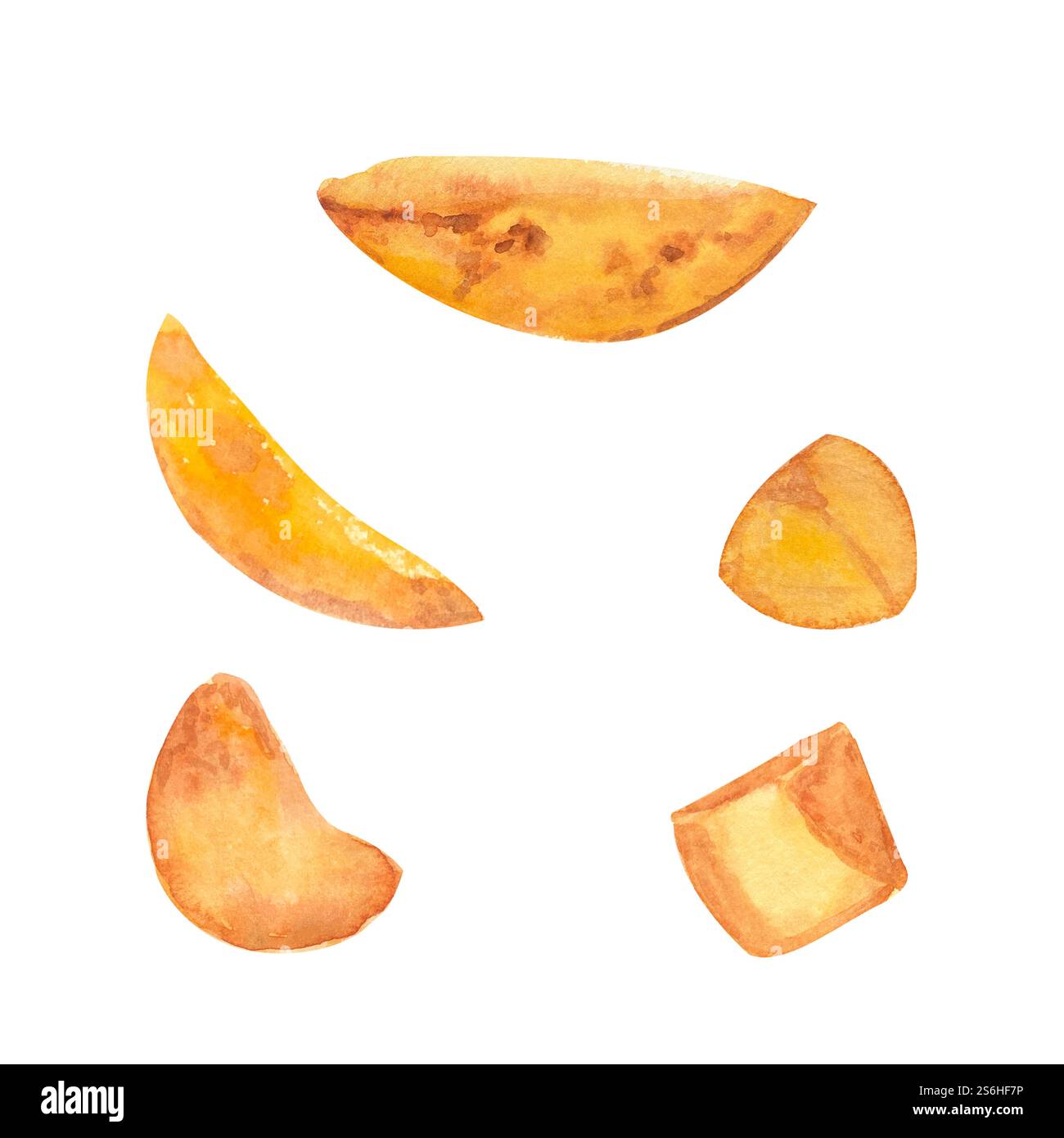 Fried farmer potato slices and cubes, vegetable watercolor illustration ...