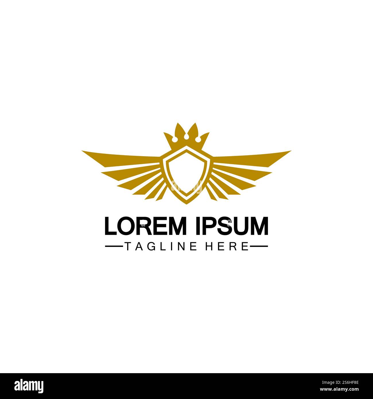 Golden winged shield with crown logo / heraldry symbol isolated white ...