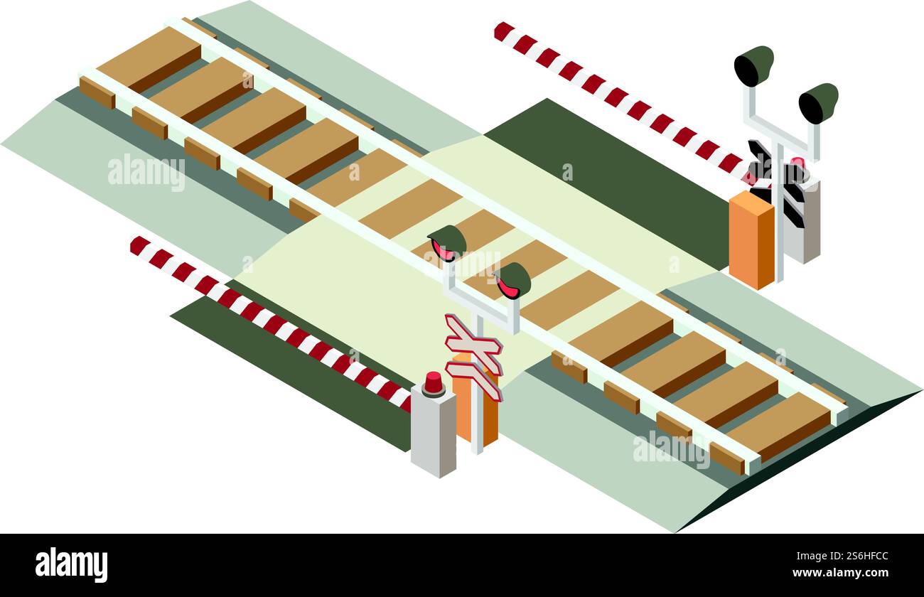 Railway cross road barrier icon. Isometric of Railway cross road ...