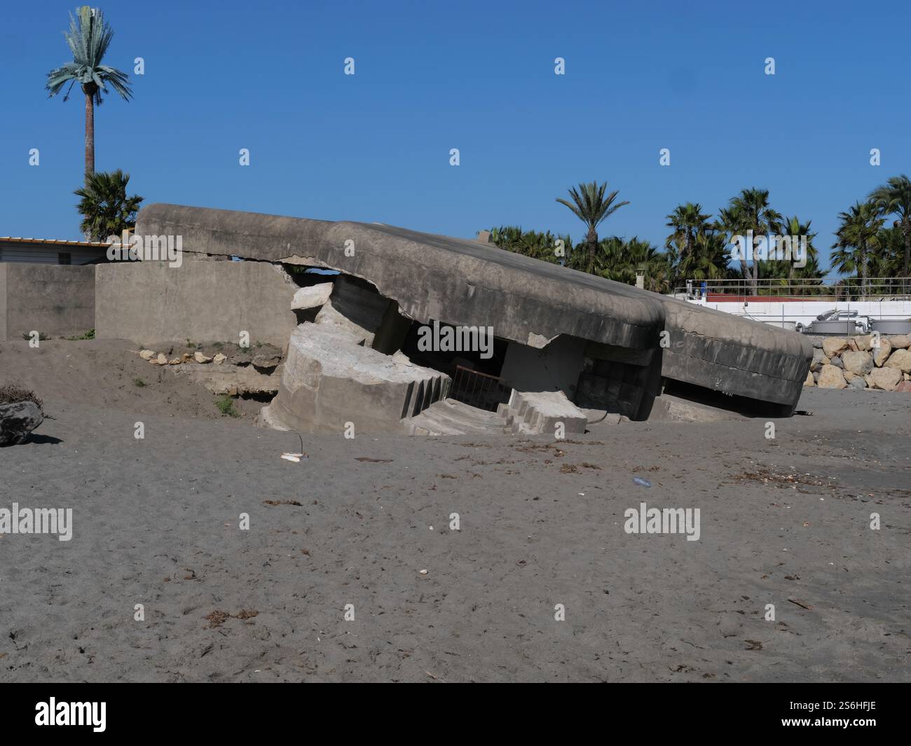 Destroyed World War II bunker on the beach at Sotogrande Spain Stock ...