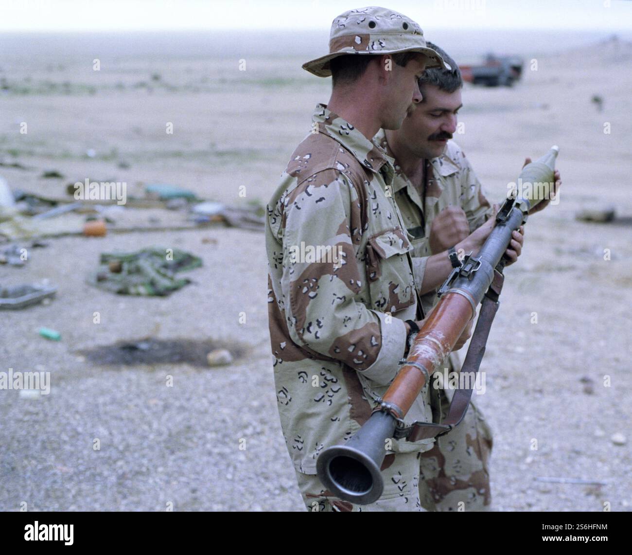 First Gulf War: 23rd March 1991 U.S. Army soldiers examine an abandoned ...