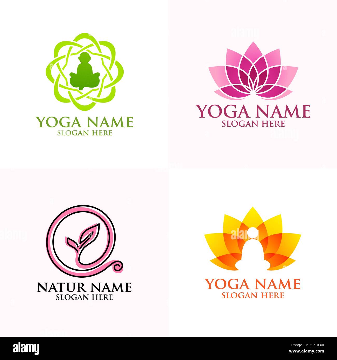Yoga and Lotus flower logo with Health Spa Concept and Human Silhouette ...