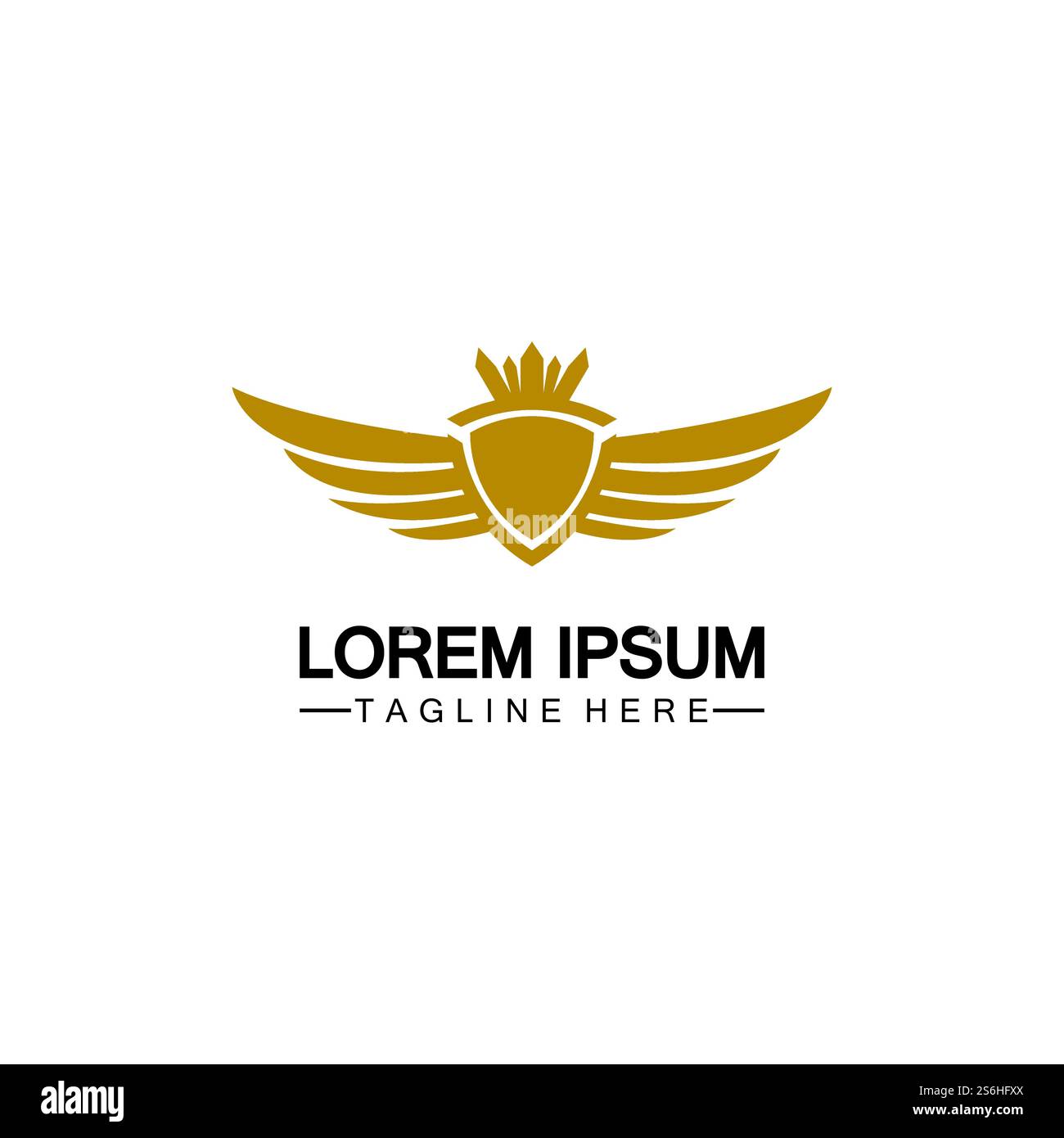 Golden winged shield with crown logo / heraldry symbol isolated white ...