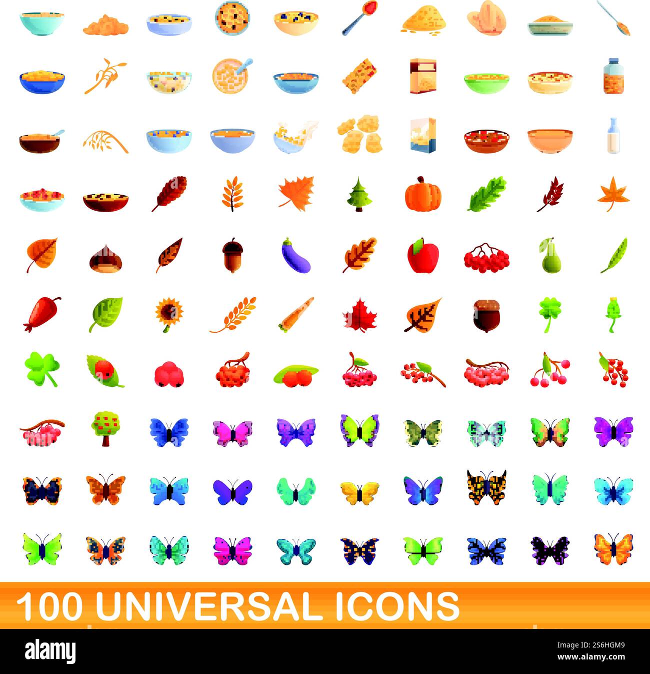 100 universal icons set. Cartoon illustration of 100 universal icons ...