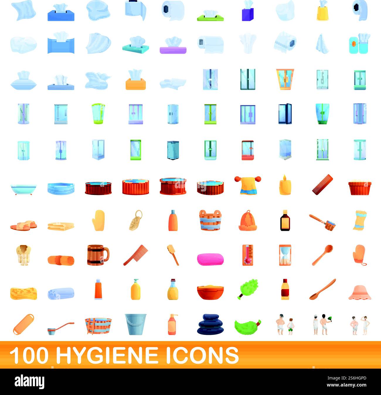 100 hygiene icons set. Cartoon illustration of 100 hygiene icons vector ...