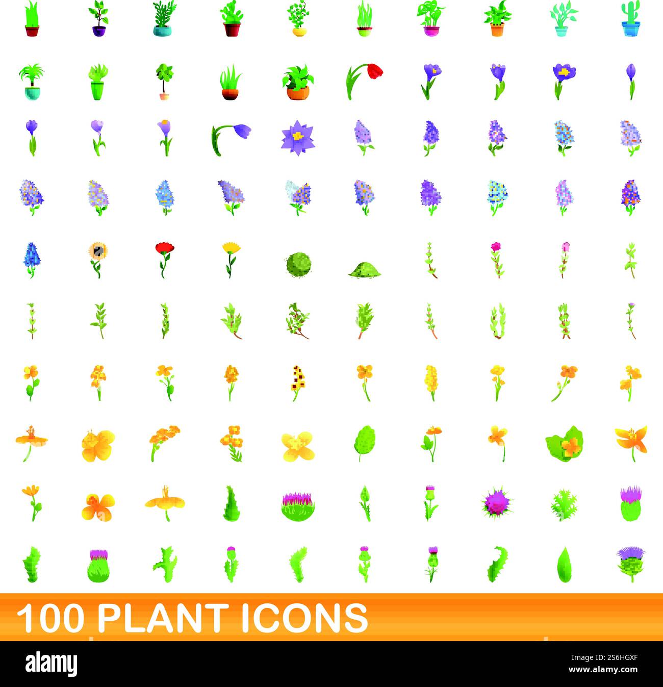 100 plant icons set. Cartoon illustration of 100 plant icons vector set ...