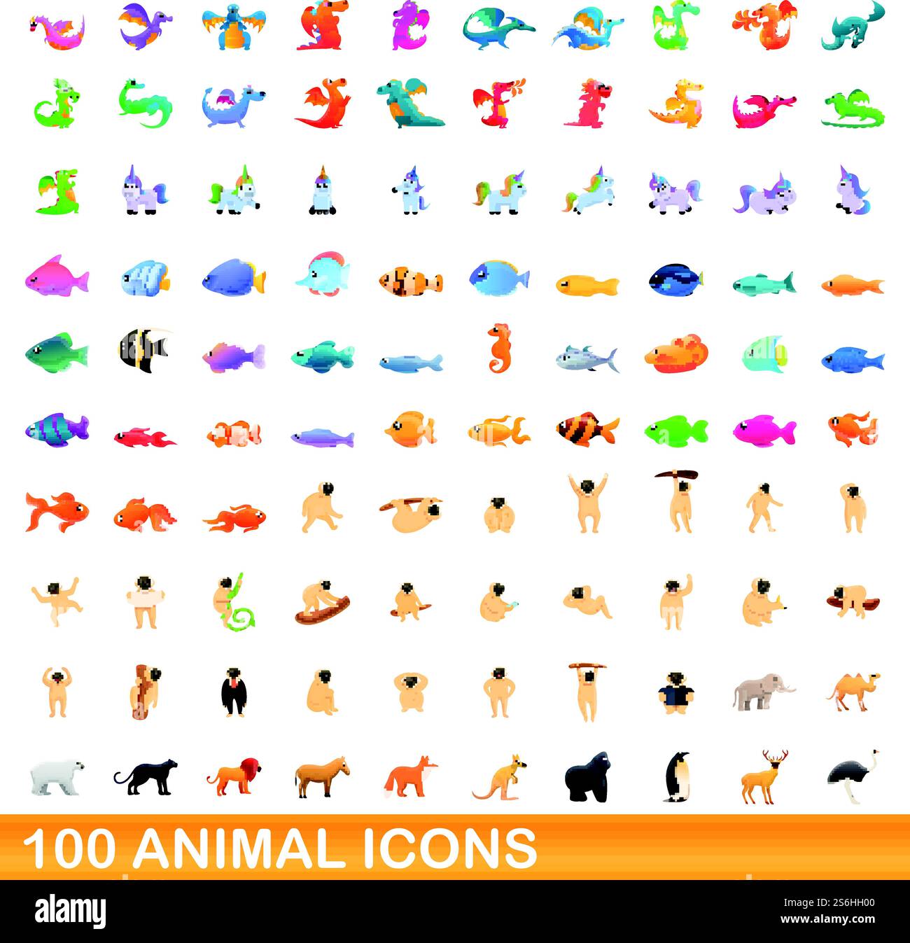 100 animal icons set. Cartoon illustration of 100 animal icons vector ...