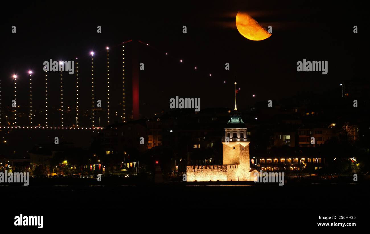 A stunning night view of Istanbul featuring the illuminated Maiden's ...
