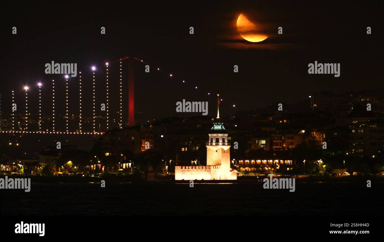A stunning night view of Istanbul featuring the illuminated Maiden's ...