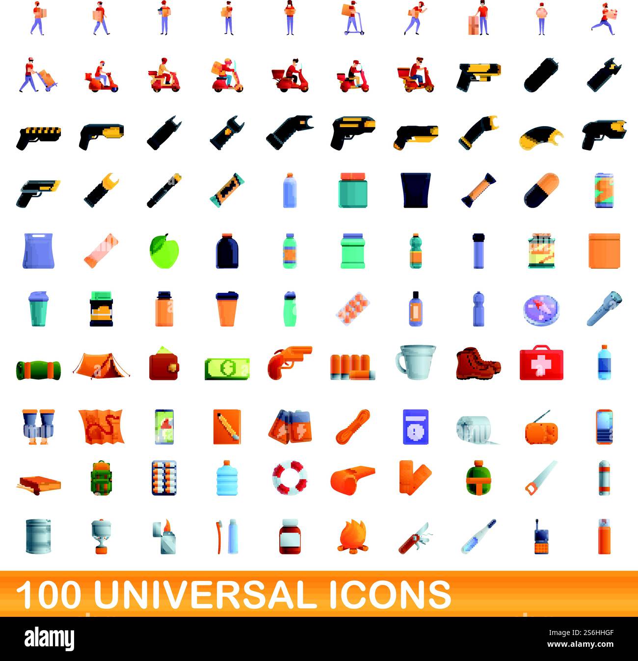 100 universal icons set. Cartoon illustration of 100 universal icons ...