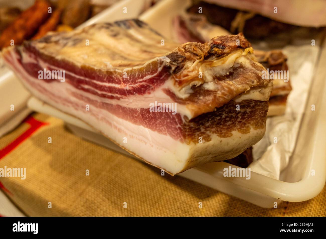 traditional smoked bacon from the gastronomy of northern Portugal. Tras ...