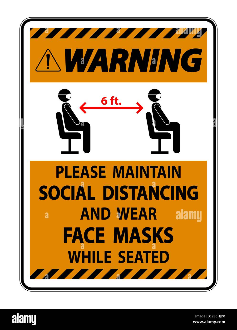 Warning Maintain Social Distancing Wear Face Masks Sign on white ...