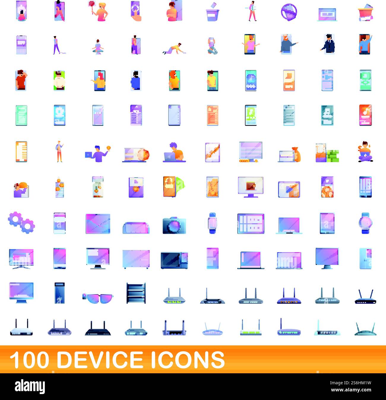 100 device icons set. Cartoon illustration of 100 device icons vector ...