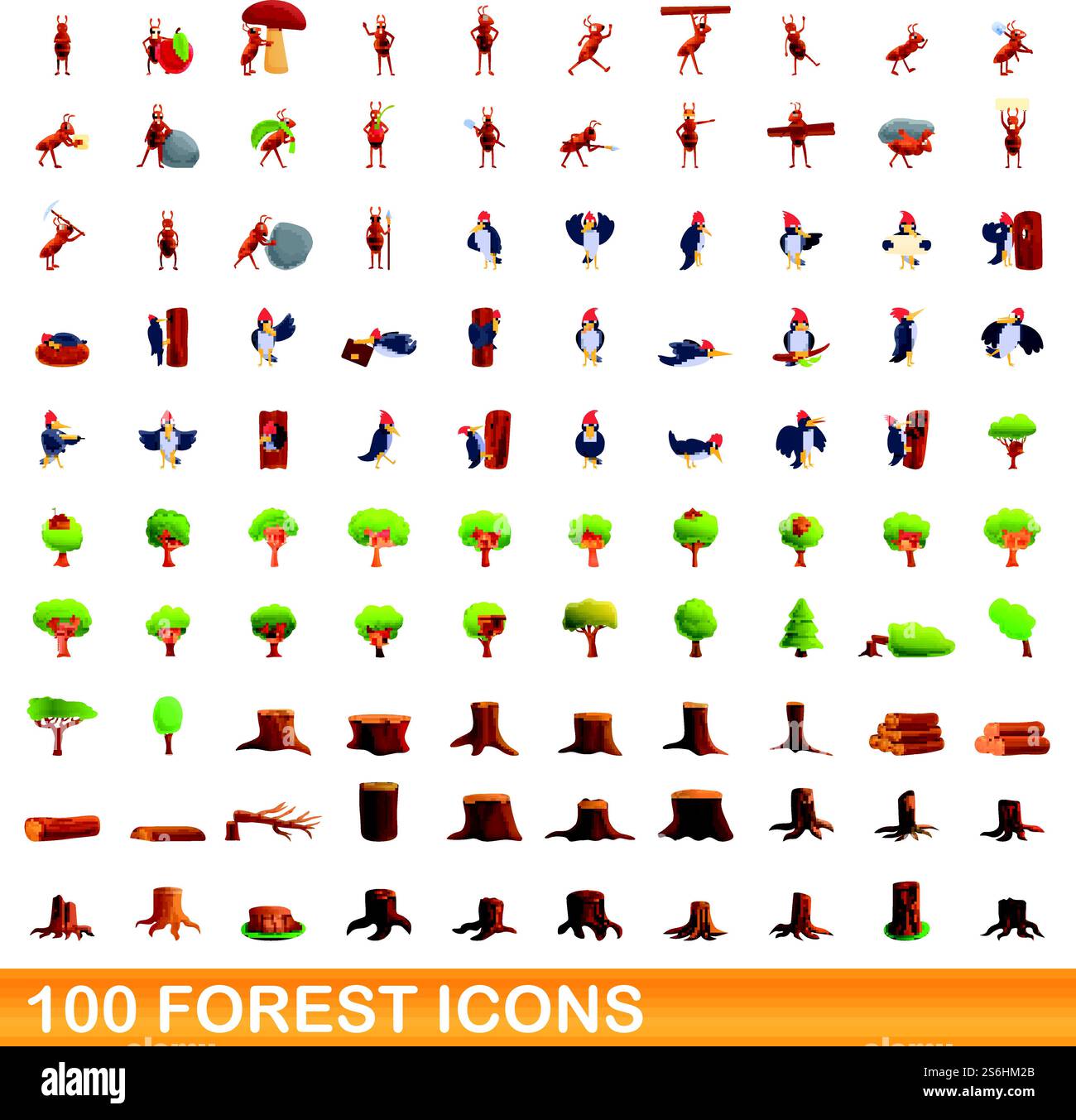 100 forest icons set. Cartoon illustration of 100 forest icons vector ...