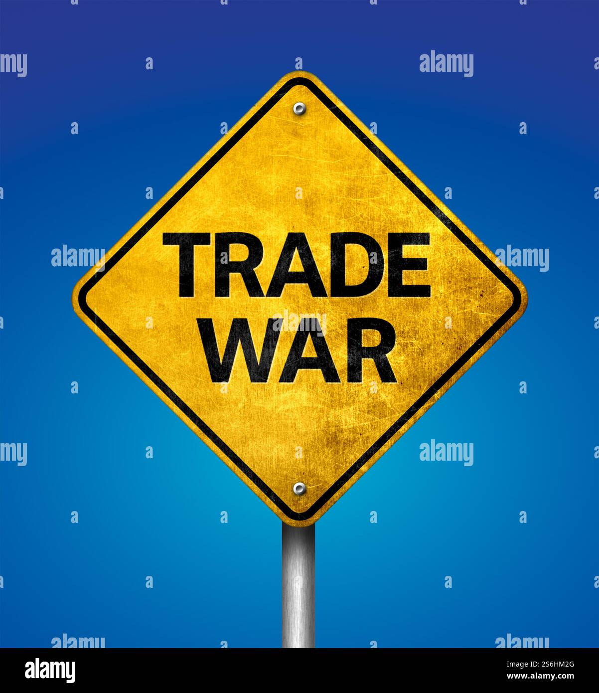Trade War - yellow road sign message Stock Photo - Alamy
