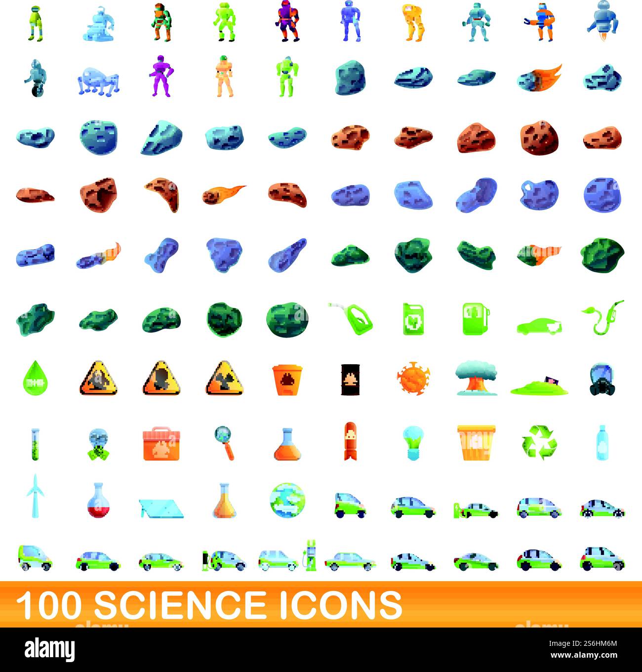 100 science icons set. Cartoon illustration of 100 science icons vector ...