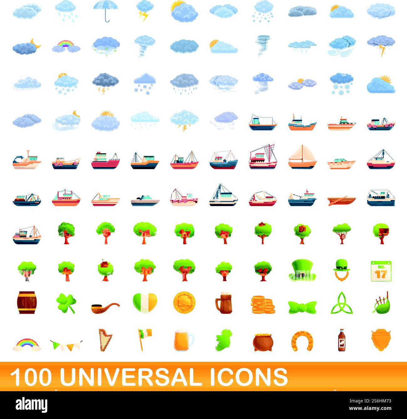 100 universal icons set. Cartoon illustration of 100 universal icons ...