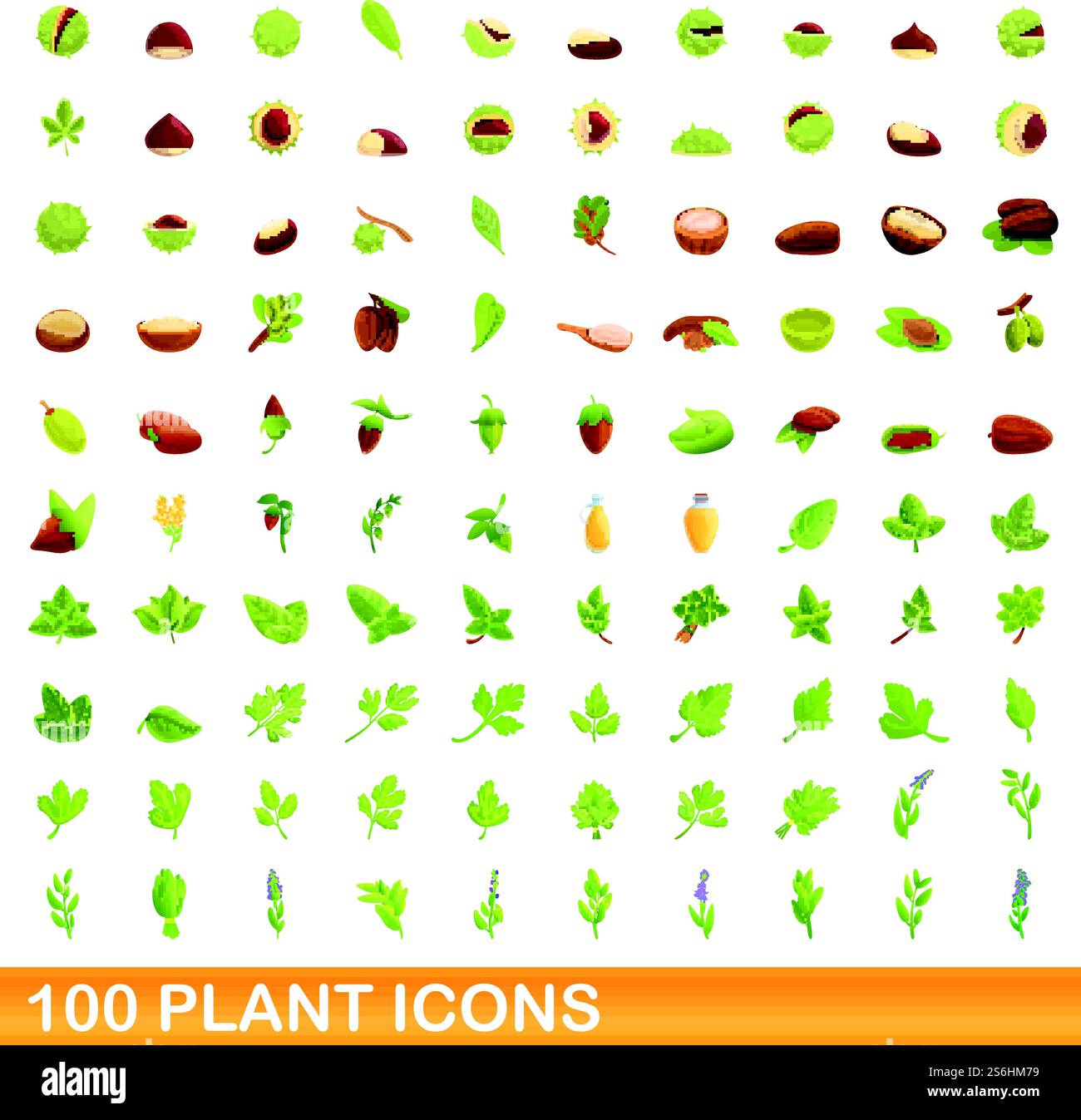 100 plant icons set. Cartoon illustration of 100 plant icons vector set ...