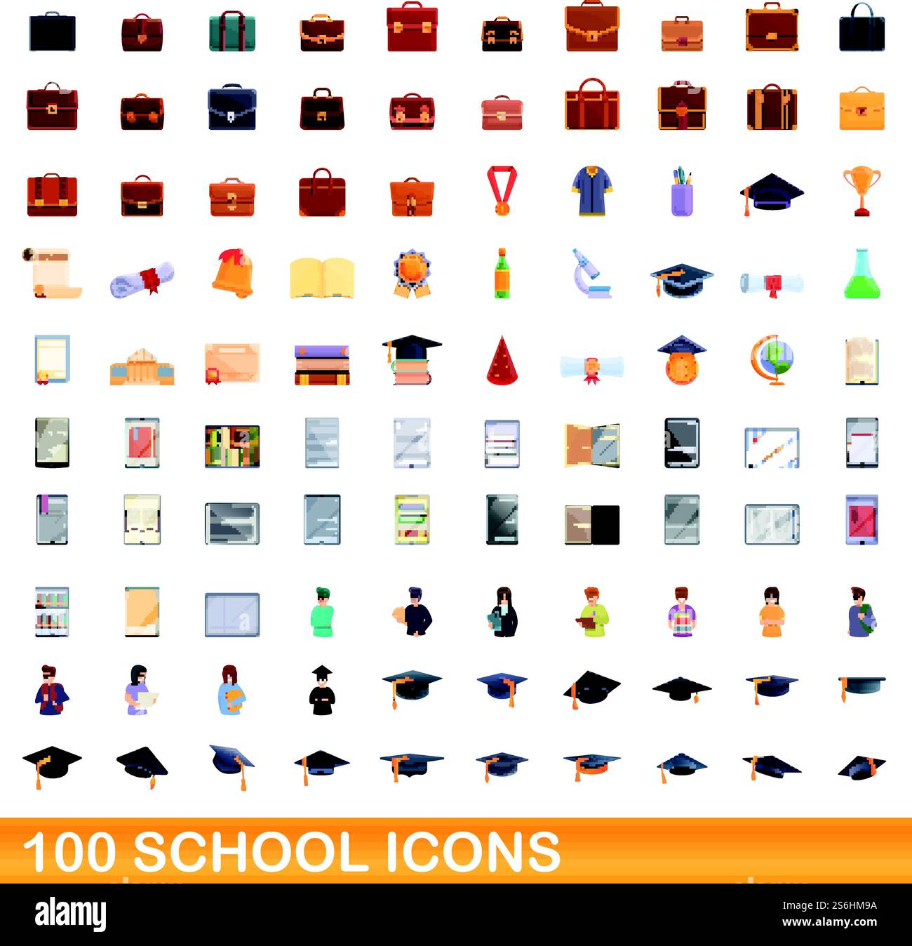 100 school icons set. Cartoon illustration of 100 school icons vector ...