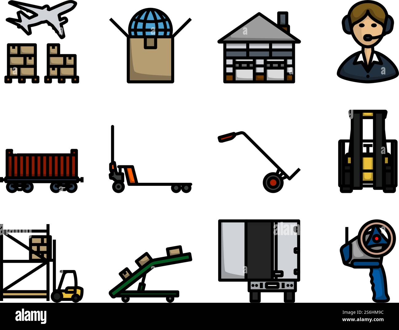 Logistics Icon Set. Editable Bold Outline With Color Fill Design ...