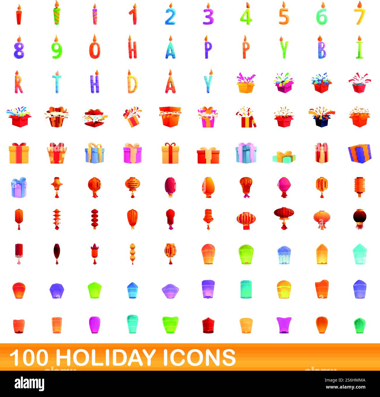 100 holiday icons set. Cartoon illustration of 100 holiday icons vector ...