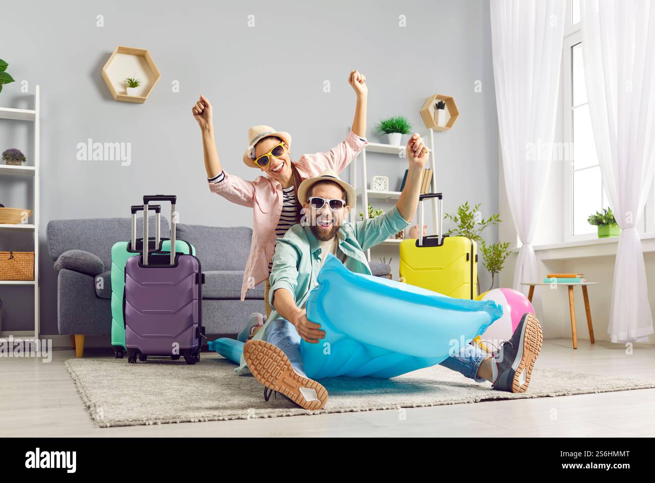 Happy Family Couple Excited For Upcoming Summer Vacation Stock Photo ...