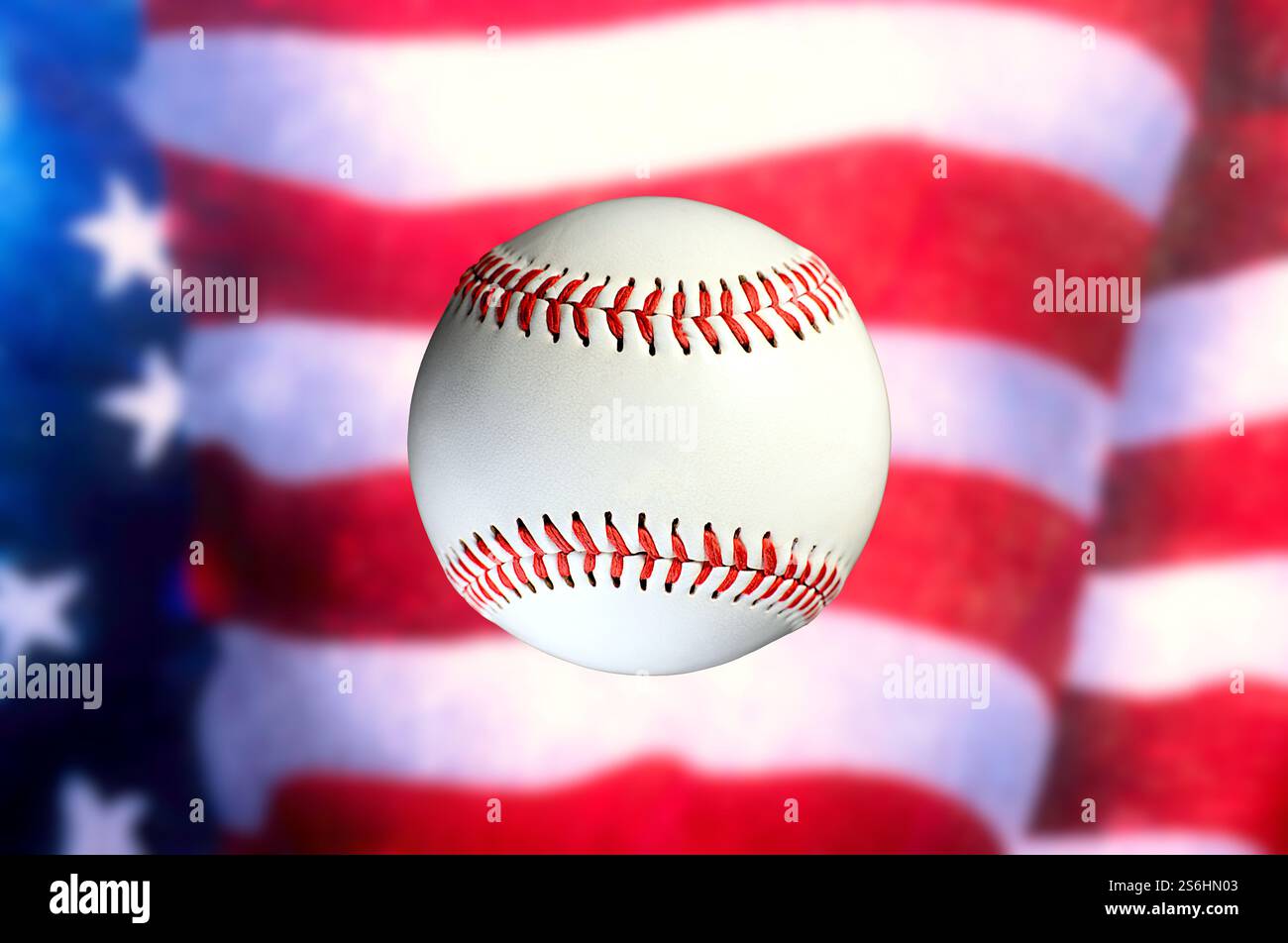 A vivid image of a baseball depicted against the American flag ...