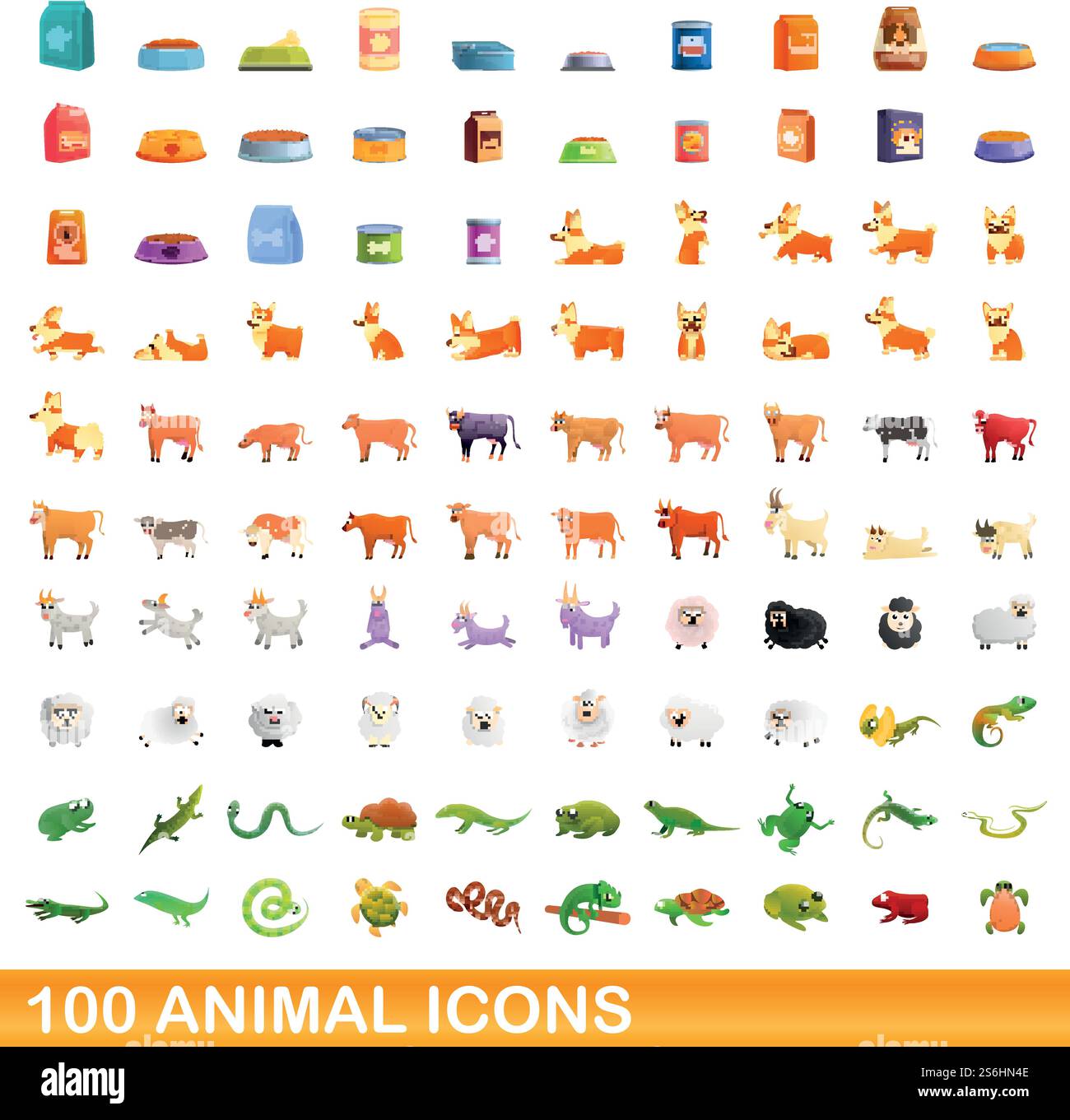 100 animal icons set. Cartoon illustration of 100 animal icons vector ...