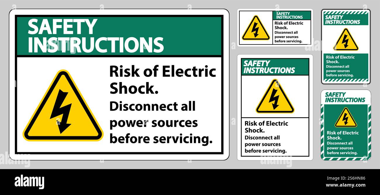 Safety instructions Risk of electric shock Symbol Sign Isolate on White ...