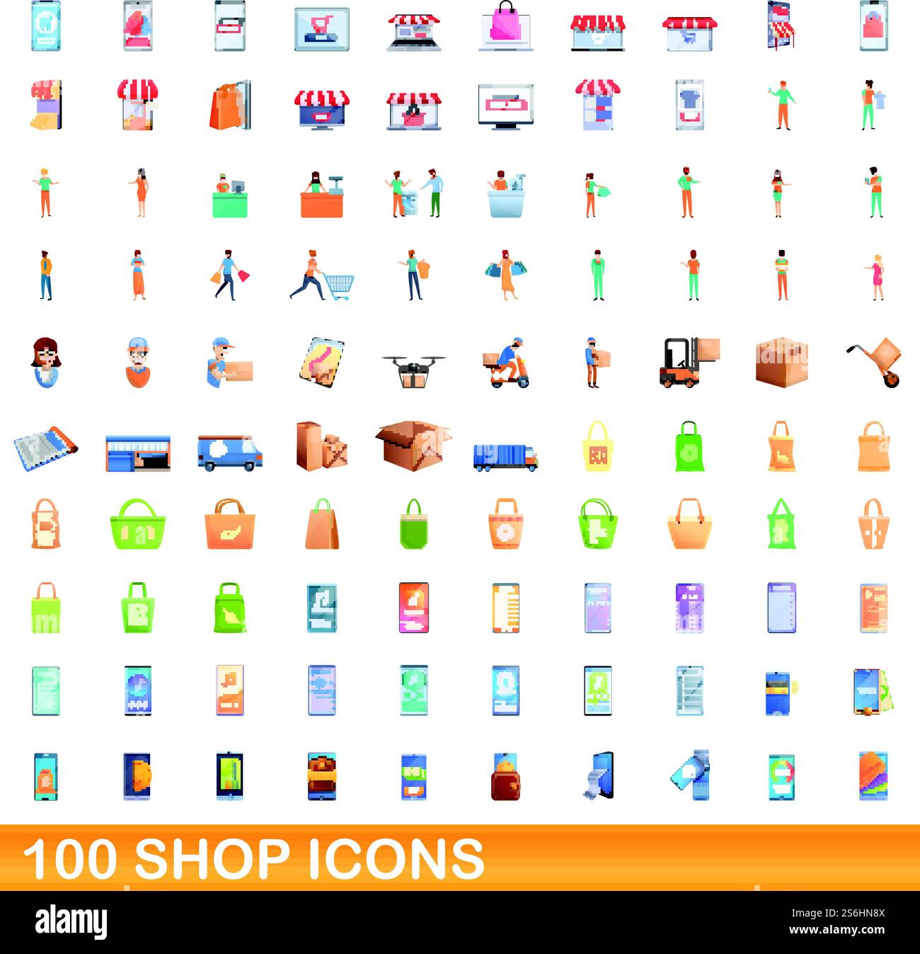 100 shop icons set. Cartoon illustration of 100 shop icons vector set ...